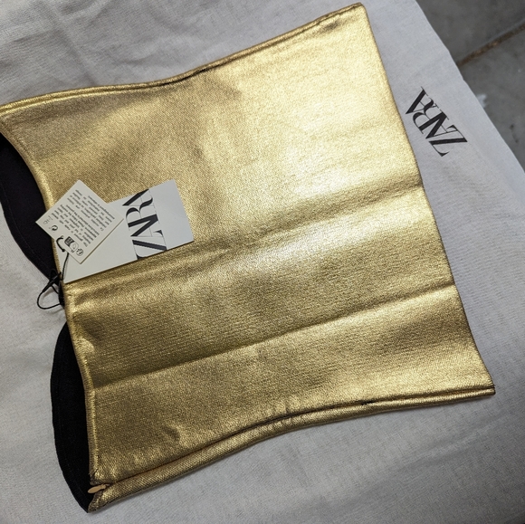 Zara | Tops | Zara Metallic Gold Knit Bustier Top S M Sweatheart ...
